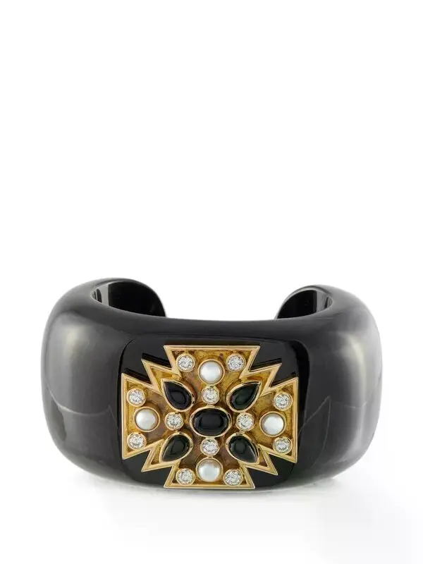 Verdura Maltese Cross Jade And Diamond Cuff Bracelet - Black