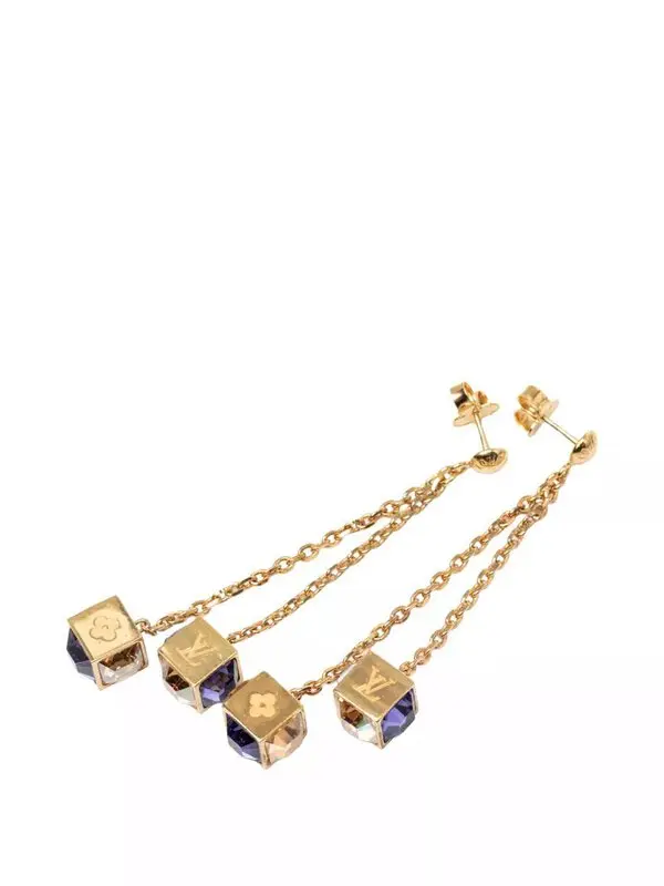 LOUIS VUITTON 2014 Plated Strass Gamble Drop Push Back Earrings Costume Earrings