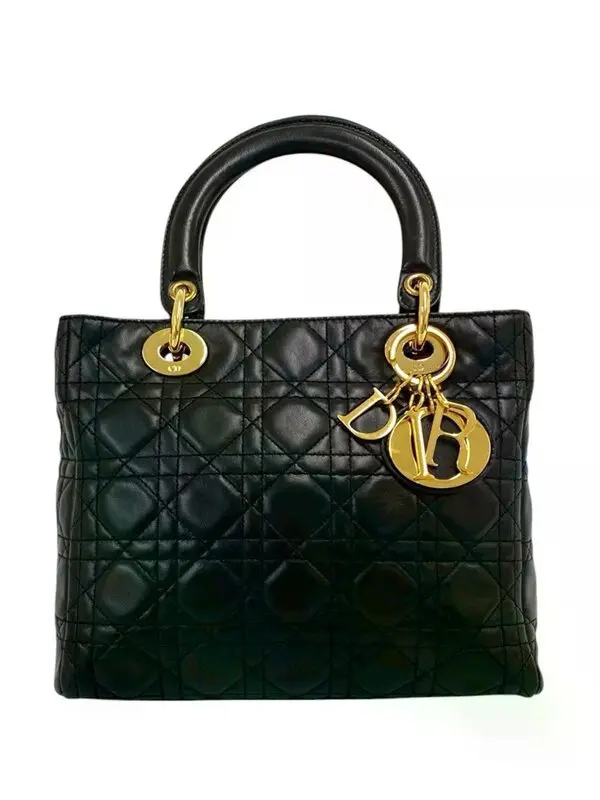 Dior 2010-2026 Medium Lambskin Cannage Lady Satchel - Black