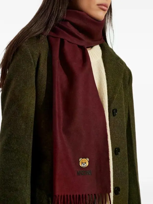 Moschino Teddy Bear Fringed Scarf