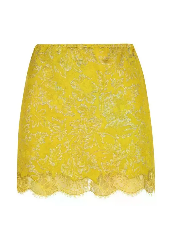 Saint Laurent Baroque Mini Skirt In Jacquard And Lace - Yellow