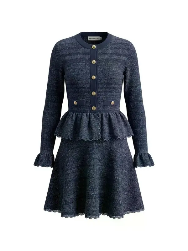 SELF-PORTRAIT Navy Textured Knit Mini Dress - Blue