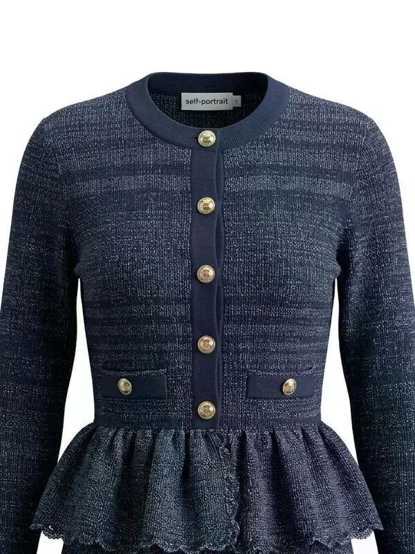 SELF-PORTRAIT Navy Textured Knit Mini Dress