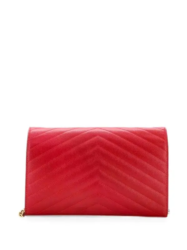 Saint Laurent Classic Monogram Wallet On Chain Matelasse Chevron Leather Medium Crossbody Bag - Red