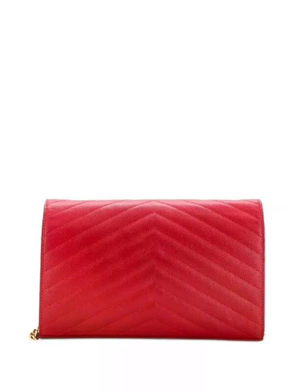 Saint Laurent Classic Monogram Wallet On Chain Matelasse Chevron Leather Crossbody Bag - Red