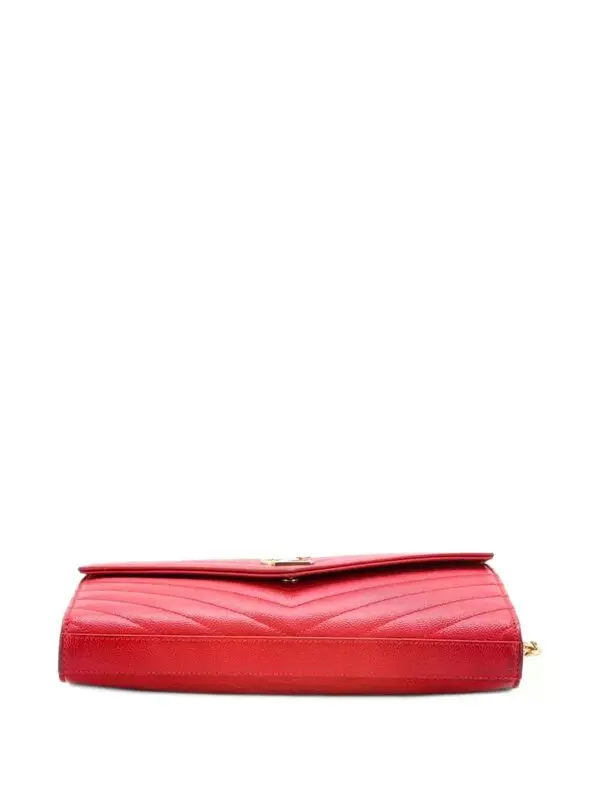 Saint Laurent Classic Monogram Wallet On Chain Matelasse Chevron Leather Crossbody Bag - Red