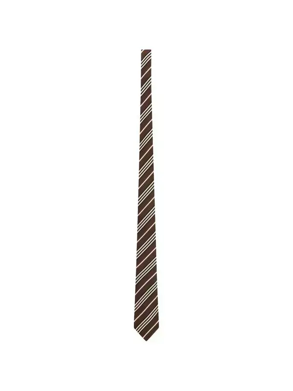 Saint Laurent Striped Tie In Silk - Brown