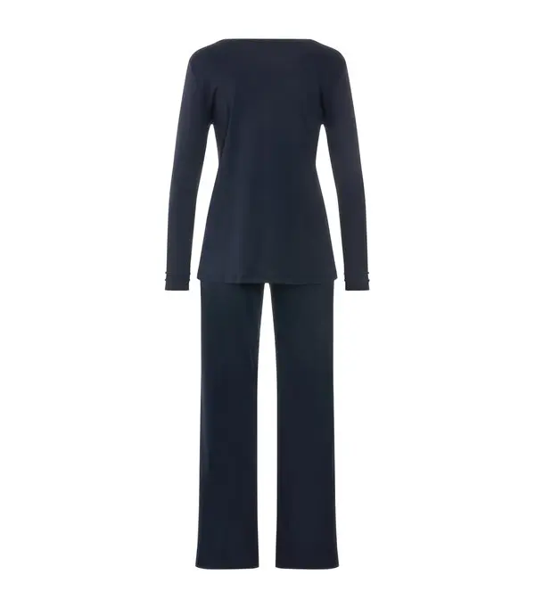 Hanro Cotton Pilar Long-sleeve Pyjama Set - Navy