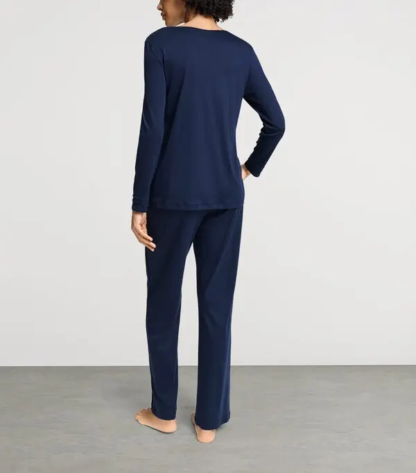Hanro Cotton Pilar Long-sleeve Pyjama Set - Navy