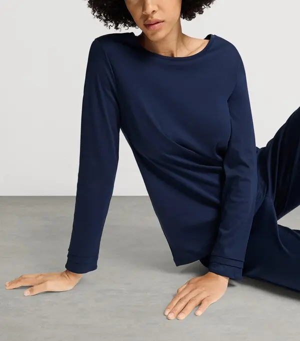 Hanro Cotton Pilar Long-sleeve Pyjama Set - Navy