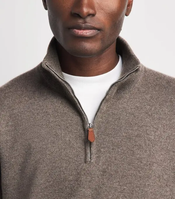 Johnstons Of Elgin Cashmere Quarter-zip Sweater - Brown