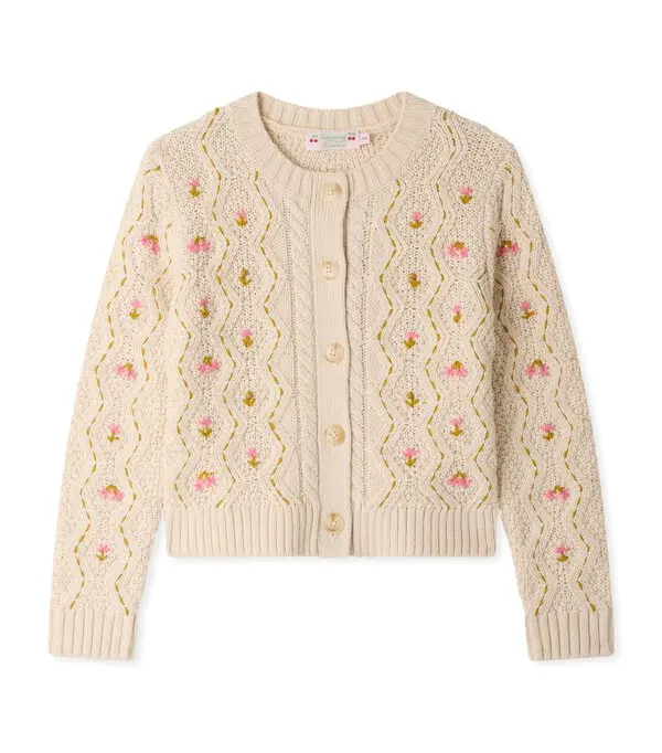 Bonpoint Wool-cashmere Embroidered Cardigan - Beige