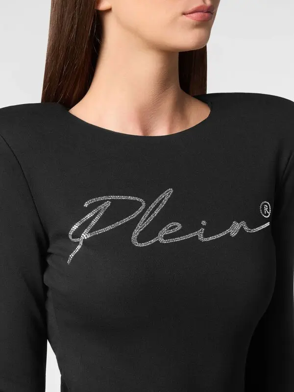 Philipp Plein Slim Fit Jersey Sheath Mini Dress With Padded Shoulders