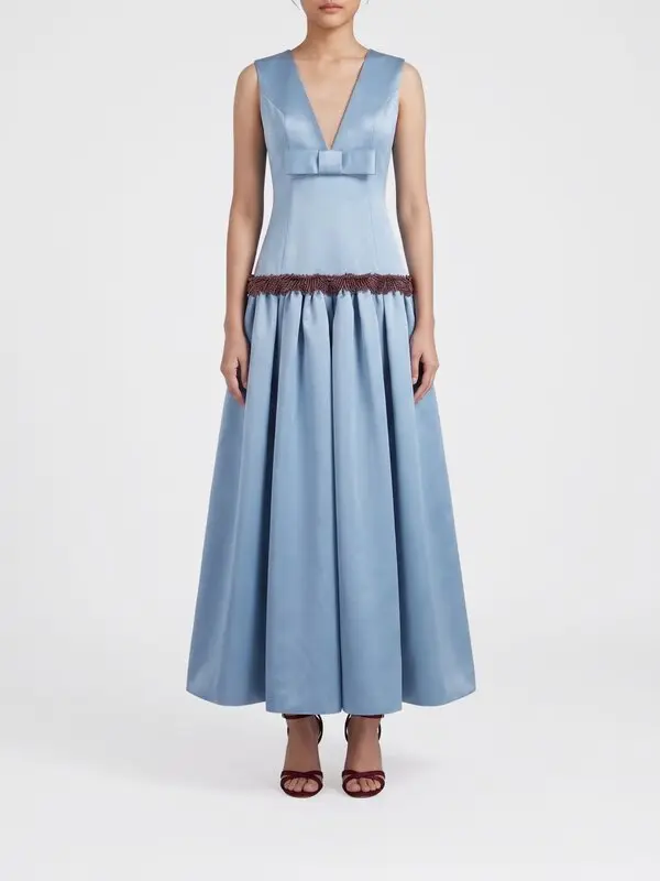 Vivetta Flared Satin Midi Evening Dress With Beaded Embellishments