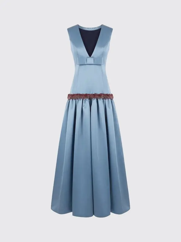 Vivetta Flared Satin Midi Evening Dress With Beaded Embellishments