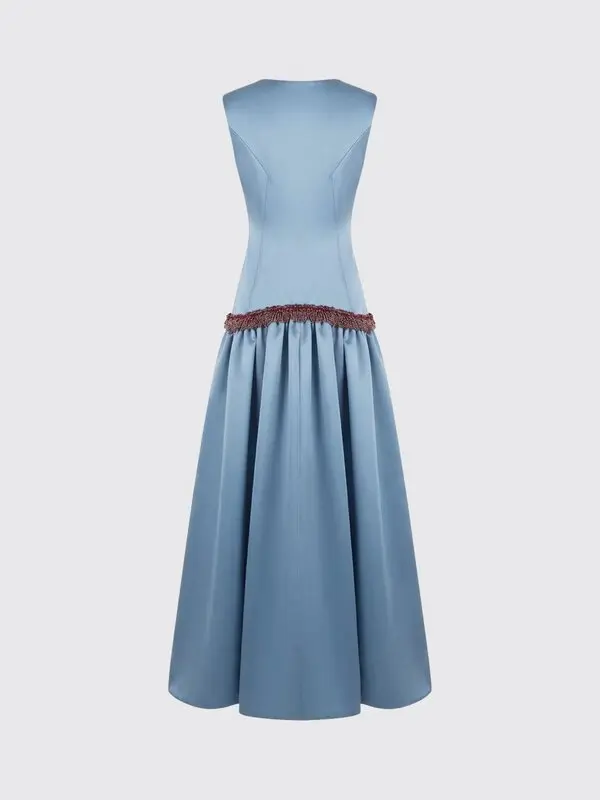 Vivetta Flared Satin Midi Evening Dress With Beaded Embellishments