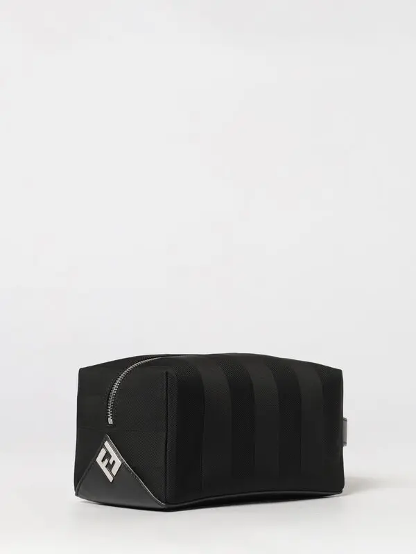 Fendi Lui Travel Beauty Case In Fabric With Ff Monogram And Leather Handle - Black