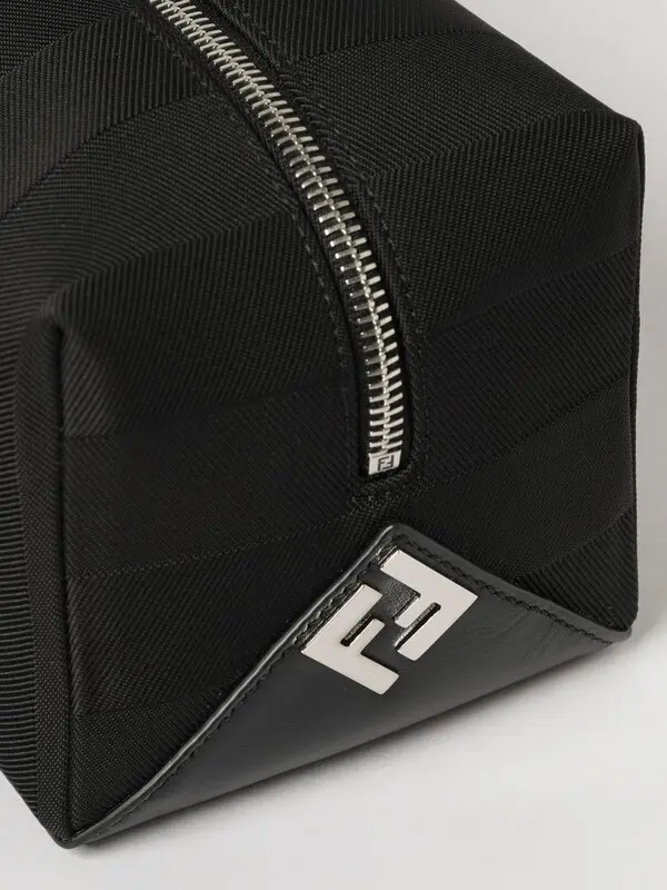 Fendi Lui Travel Beauty Case In Fabric With Ff Monogram And Leather Handle - Black