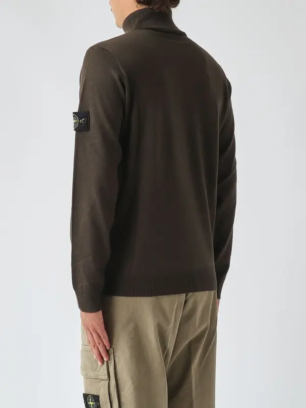 Stone Island Pure Virgin Wool Turtleneck Sweater With Compass Patch - Grey