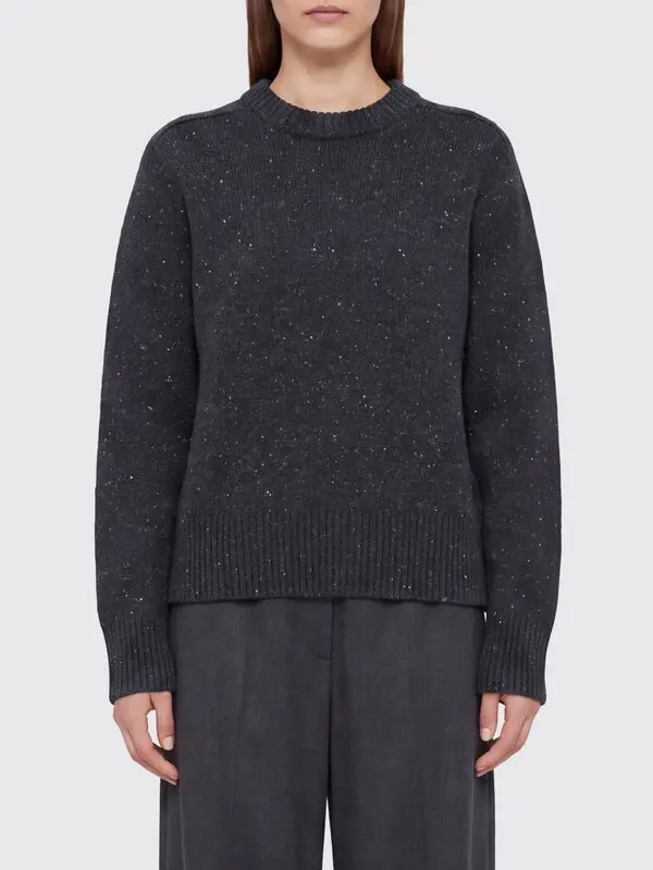 Loulou De Saison Crewneck Sweater In Pure Cashmere With Ribbed Trims - Grey