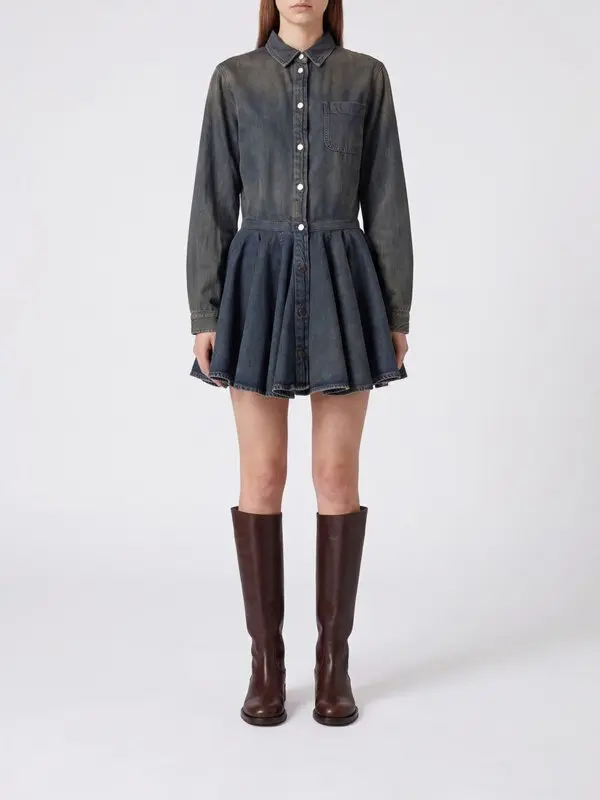HAIKURE Cotton Denim Mini Shirtdress With Flared Skirt