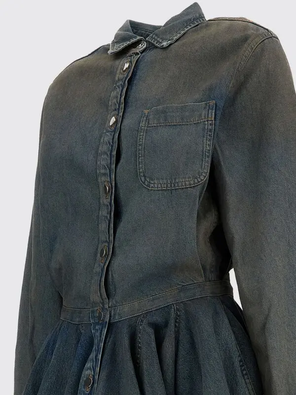 HAIKURE Cotton Denim Mini Shirtdress With Flared Skirt