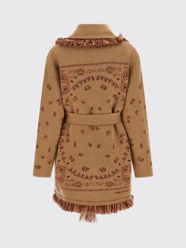 Alanui Cashmere Robe Cardigan With Bandana Motif And Fringes - Camel