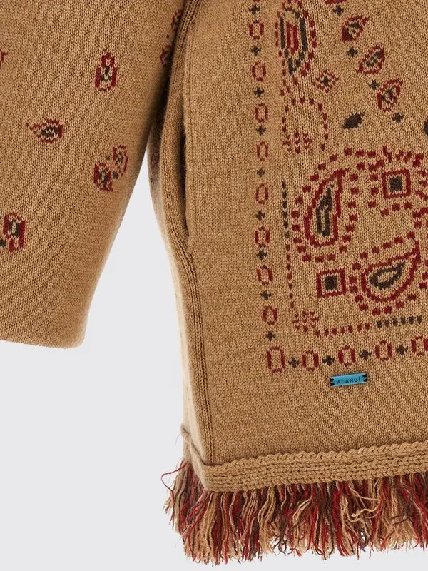 Alanui Cashmere Robe Cardigan With Bandana Motif And Fringes - Camel