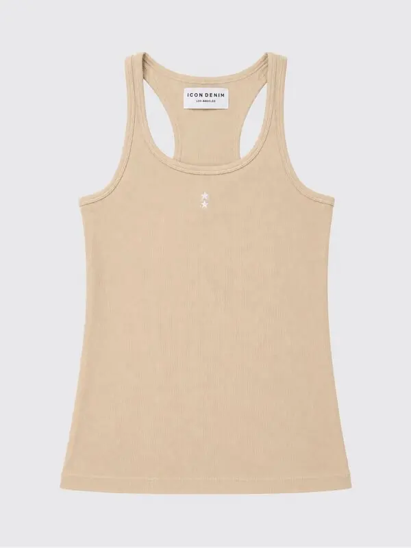 ICON DENIM LOS ANGELES Ribbed Jersey Tank Top With Thin Straps - Sand