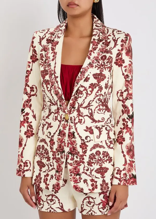 Alice + Olivia Macey Printed Linen-blend Blazer
