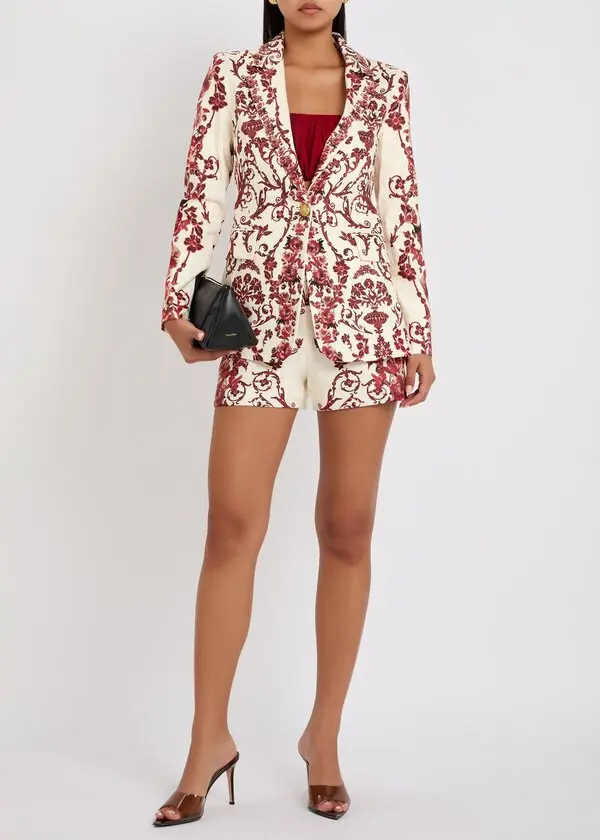 Alice + Olivia Macey Printed Linen-blend Blazer