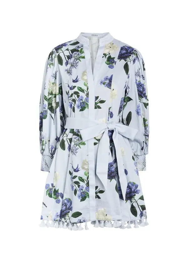 Alice + Olivia Lucy Floral-print Stretch-cotton Mini Shirt Dress - Blue