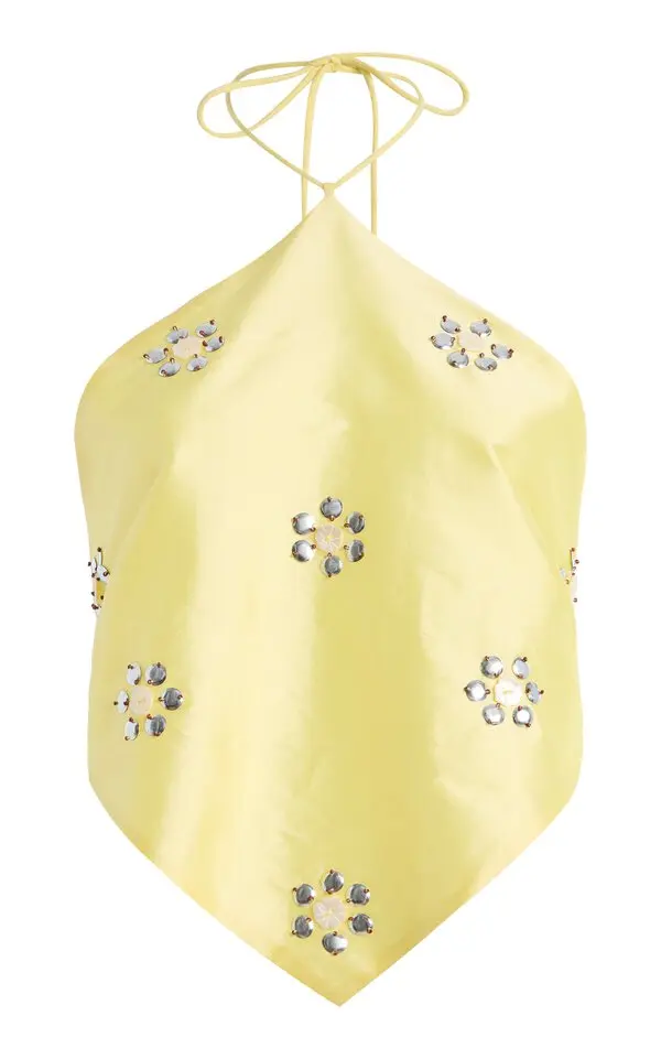 Chan Luu La Isla Embellished Taffeta Halter Top - Yellow