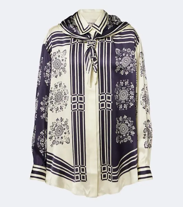 ALEMAIS Banderra Scarf-detail Printed Silk Shirt - Blue