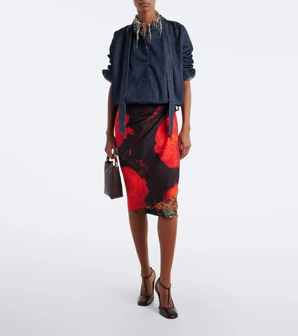 Dries Van Noten Printed Silk Wrap Skirt