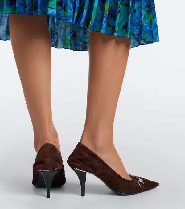 Gucci Vittoria Horsebit Suede Pumps
