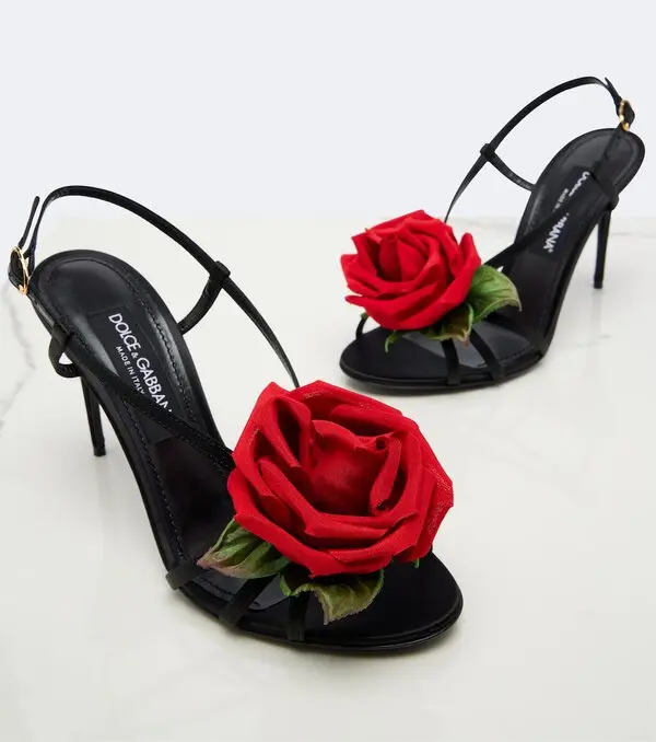 Dolce & Gabbana Floral-applique Satin Slingback Sandals