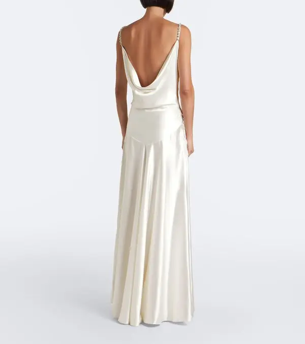LA FUORI Embellished Embroidered Silk Gown