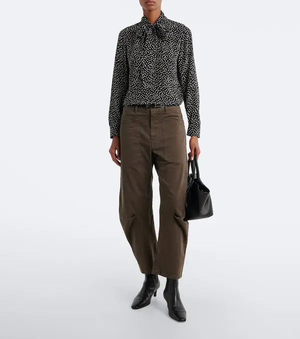 NILI LOTAN Shon Cotton Twill Barrel-leg Pants - Brown