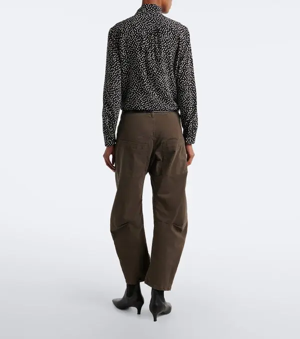 NILI LOTAN Shon Cotton Twill Barrel-leg Pants - Brown