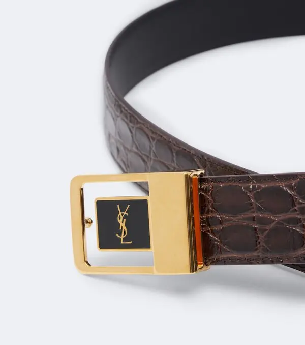 Saint Laurent La 66 Croc-effect Leather Belt