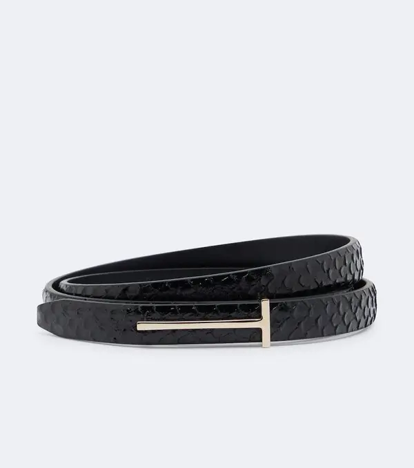 TOM FORD T Icon Croc-effect Leather Belt