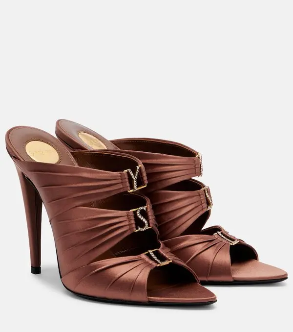 Saint Laurent Emilie Crepe Satin Mules - Brown