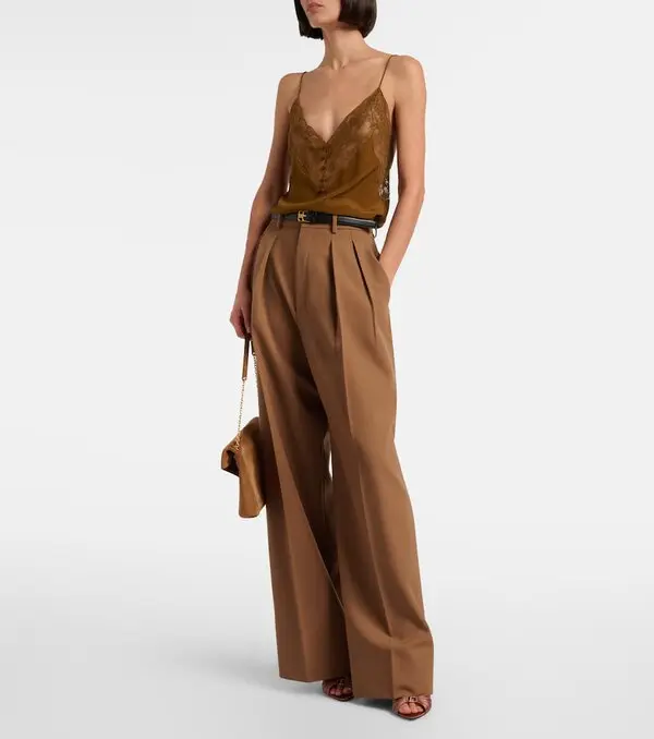 Saint Laurent Emilie Crepe Satin Mules - Brown