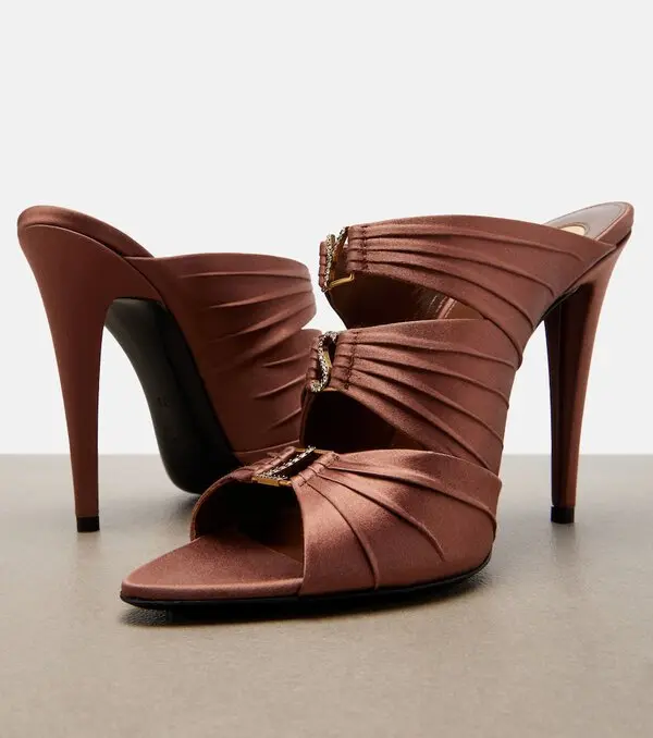 Saint Laurent Emilie Crepe Satin Mules - Brown