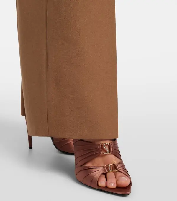Saint Laurent Emilie Crepe Satin Mules - Brown