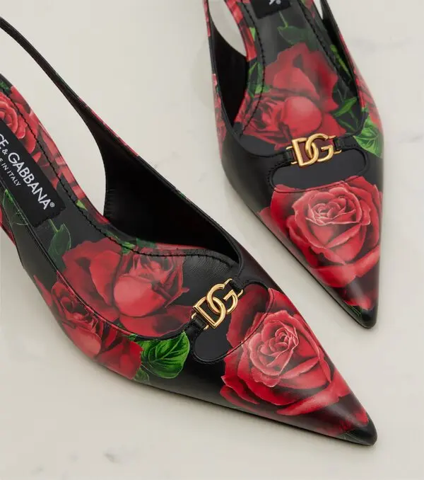 Dolce & Gabbana Dg Floral Leather Slingback Pumps