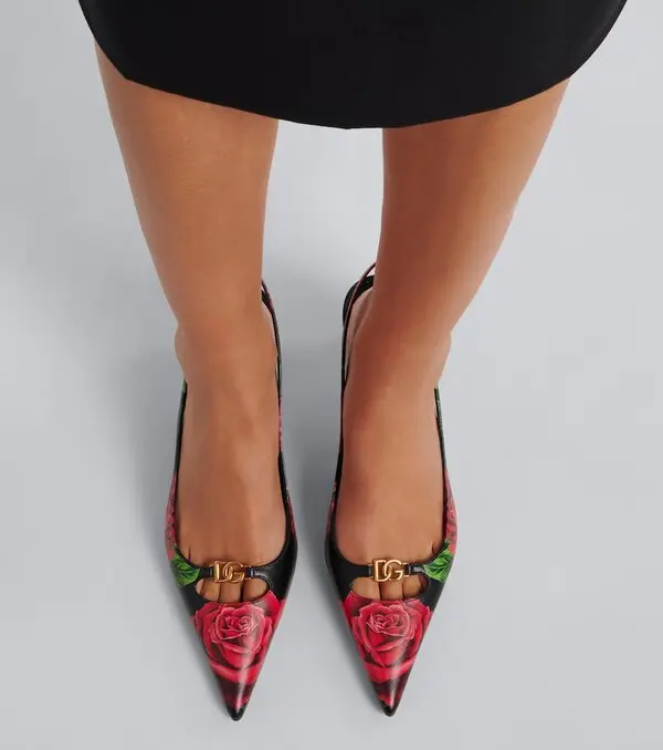 Dolce & Gabbana Floral Leather Slingback Pumps - Multicoloured