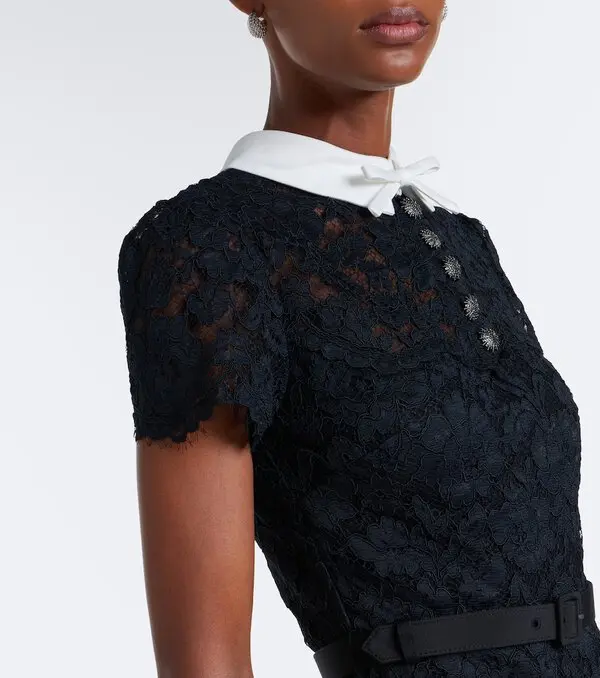 SELF-PORTRAIT Belted Lace Midi Dress