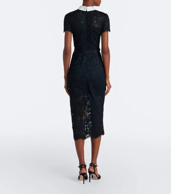 SELF-PORTRAIT Belted Lace Midi Dress